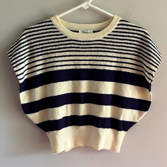 creamon | Tops | Creamon Striped Navy And Cream Knit Crop Top | Poshmark